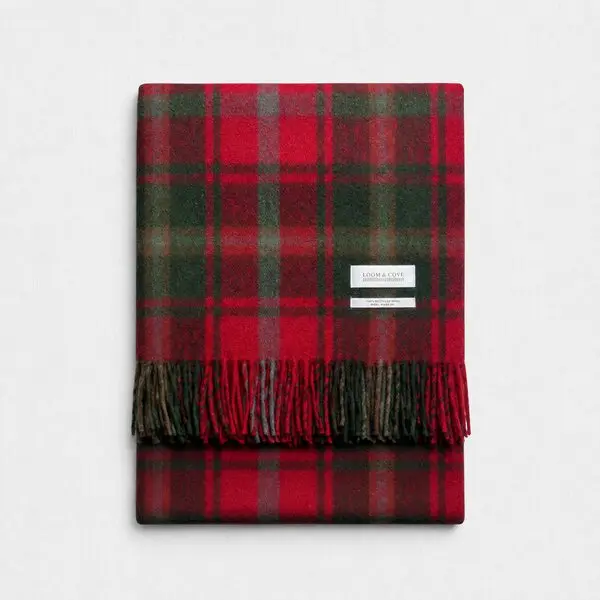 LOOM & COVE Maple 100% Recycled Wool Tartan Blanket - Red