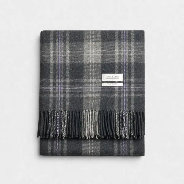 LOOM & COVE Flint 100% Recycled Wool Tartan Blanket - Grey