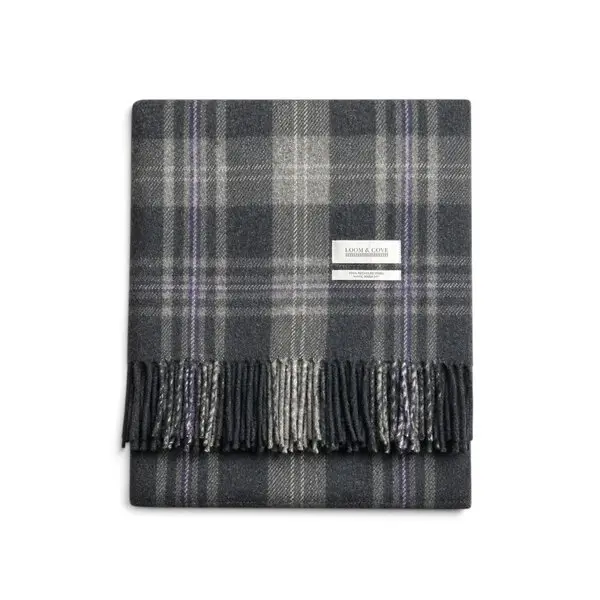 LOOM & COVE Flint 100% Recycled Wool Tartan Blanket - Grey
