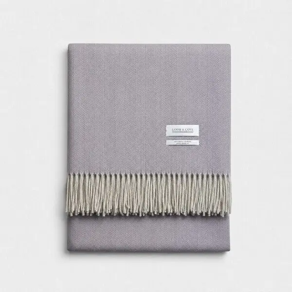 LOOM & COVE Orchid Herringbone 100% Recycled Wool Tartan Blanket - Pink