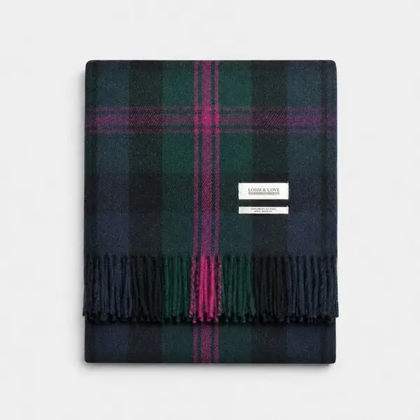 LOOM & COVE Baird 100% Recycled Wool Tartan Blanket - Blue