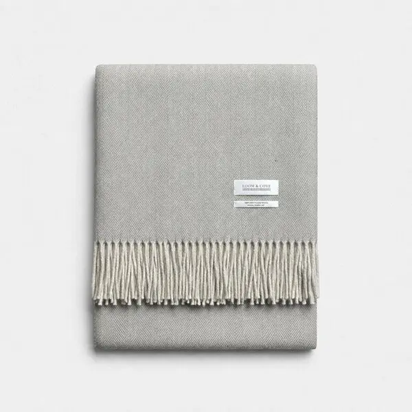 LOOM & COVE Light Herringbone 100% Recycled Wool Tartan Blanket - Grey