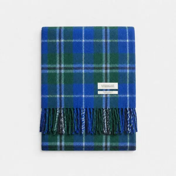 LOOM & COVE Douglas 100% Recycled Wool Tartan Blanket - Blue