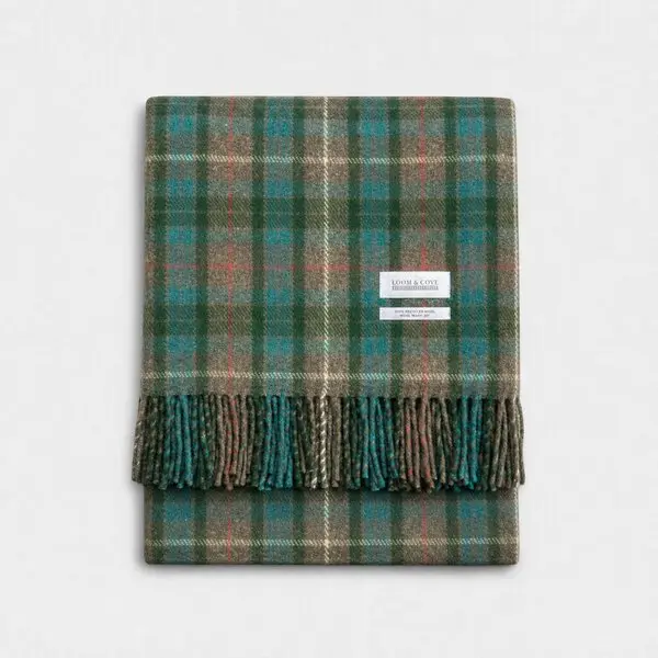 LOOM & COVE Fraser Hunting Weathered 100% Recycled Wool Tartan Blanket - Green