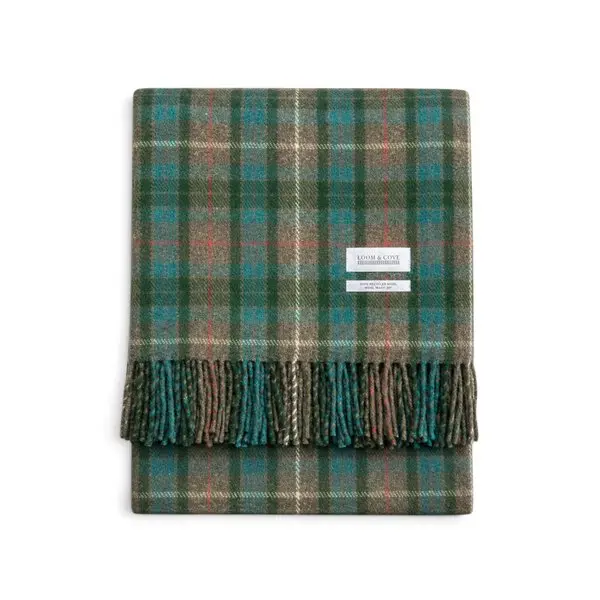 LOOM & COVE Fraser Hunting Weathered 100% Recycled Wool Tartan Blanket - Green