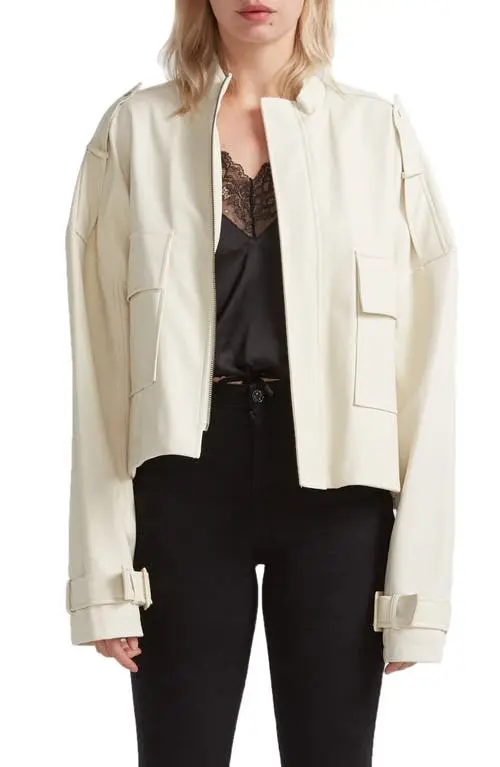 BELLE & BLOOM Reload Draped Faux Leather Jacket - Cream