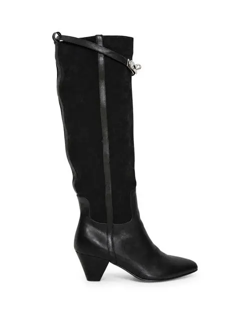 BELLE & BLOOM Knee-high Leather And Suede Boots With Sculptural Heel - Black