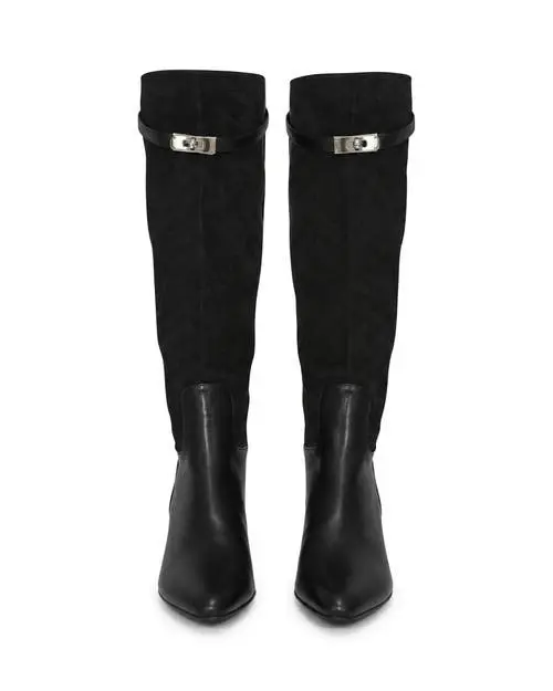 BELLE & BLOOM Knee-high Leather And Suede Boots With Sculptural Heel - Black