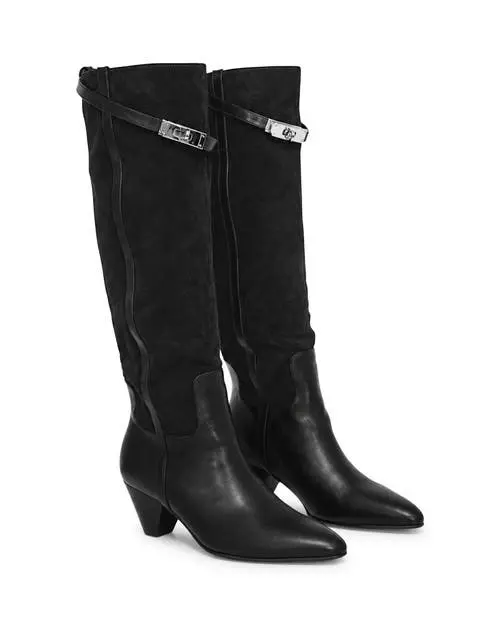 BELLE & BLOOM Knee-high Leather And Suede Boots With Sculptural Heel - Black