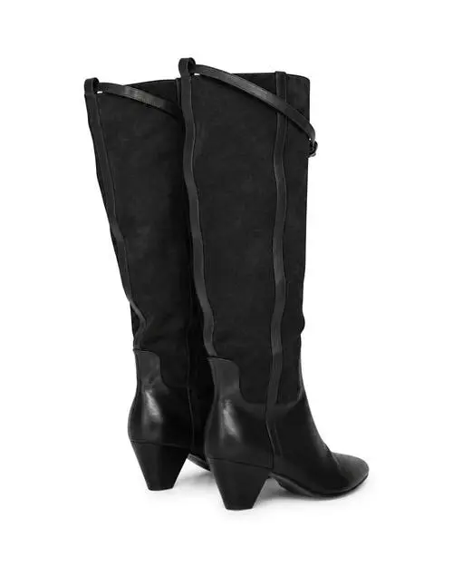 BELLE & BLOOM Knee-high Leather And Suede Boots With Sculptural Heel - Black
