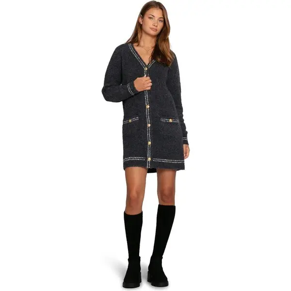 BELLE & BLOOM Cute In This Mini Cardigan Dress - Charcoal