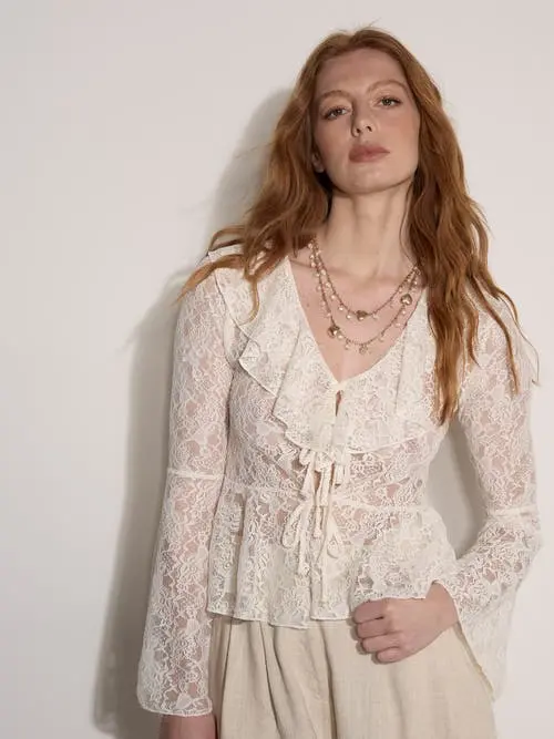 APRICOT Lace Ruffle Cardigan