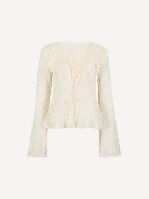 APRICOT Lace Ruffle Cardigan