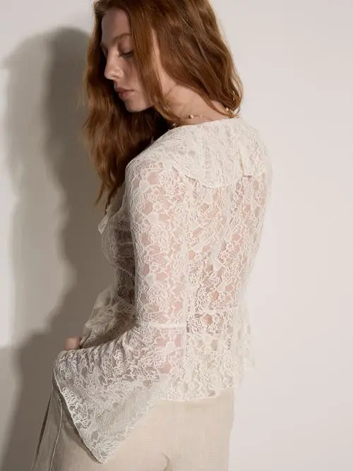 APRICOT Lace Ruffle Cardigan