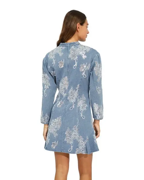 BELLE & BLOOM Heart You Denim Beaded Mini Dress