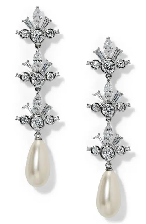 Nadri Imitation Pearl Triple Drop Earrings