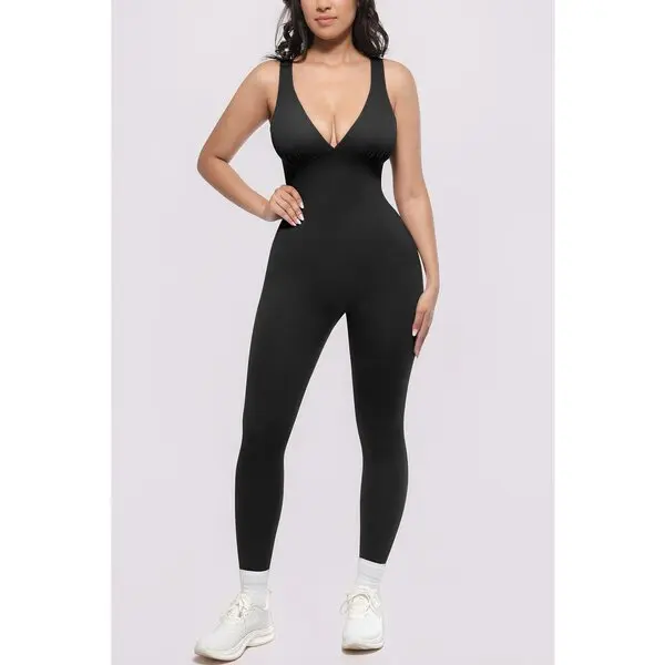 SHAPELLX Plunge V-neck Built-in Bra Shaping Jumpsuit - Black