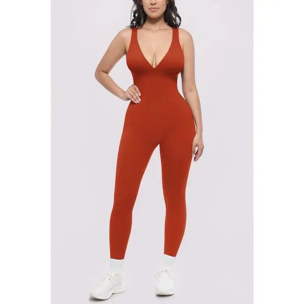SHAPELLX Plunge Built-in Bra Shaping Jumpsuit - Rose Red