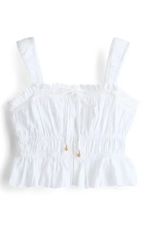H&M Tie-detail Cotton Top With Lace Trim