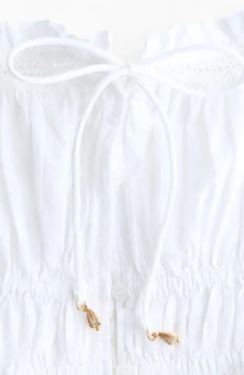 H&M Tie-detail Cotton Top With Lace Trim