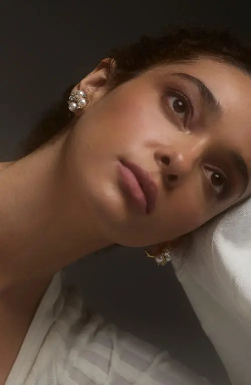 Nadri Cluster Imitation Pearl Stud Earrings