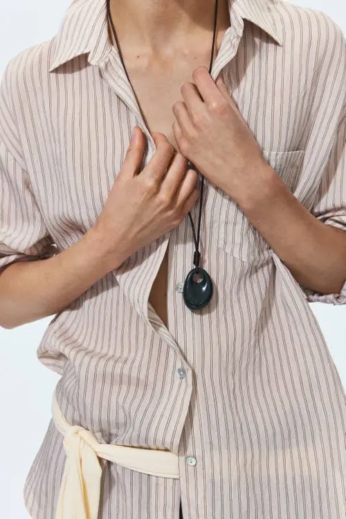 H&M Oversized Shirt - Light Beige/striped