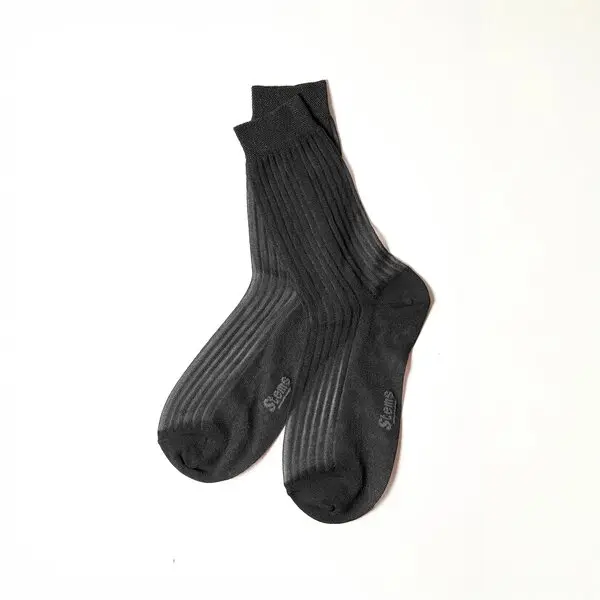 STEMS Fine Ribbed Metallic Crew Sock - Black