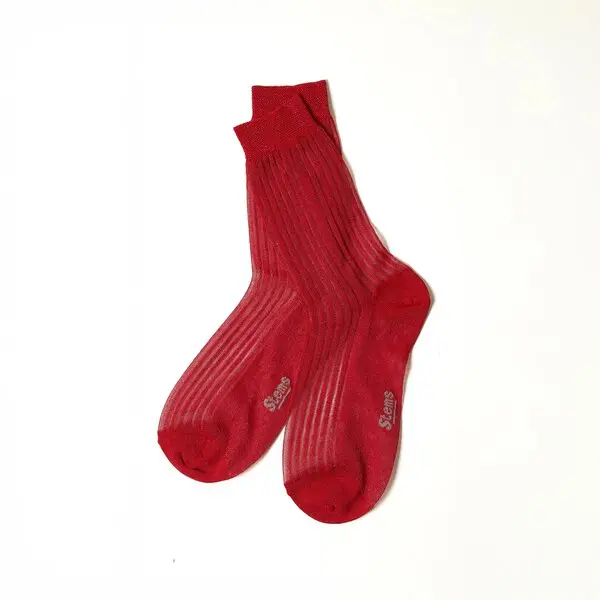 STEMS Fine Ribbed Metallic Crew Sock - Red