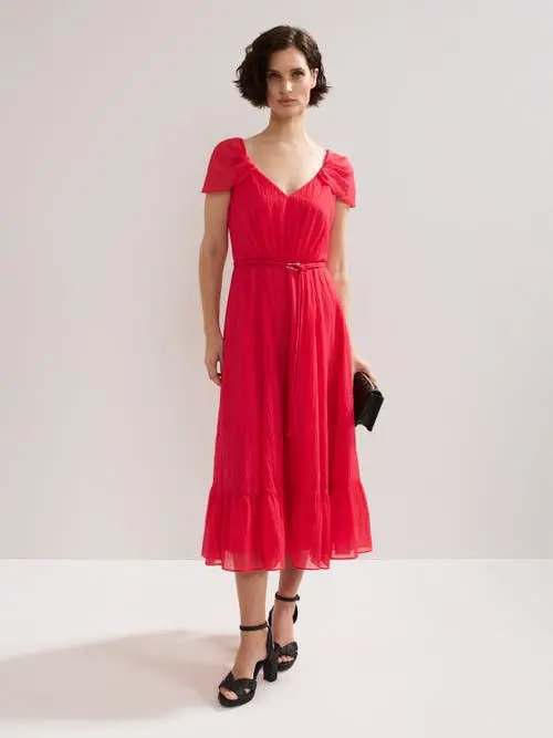 PHASE EIGHT Jen Gathered V-neck Midi Dress