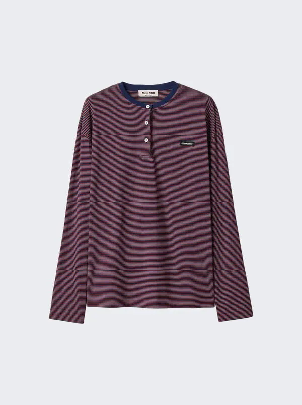 Miu Miu Striped Long Sleeve Jersey Tee