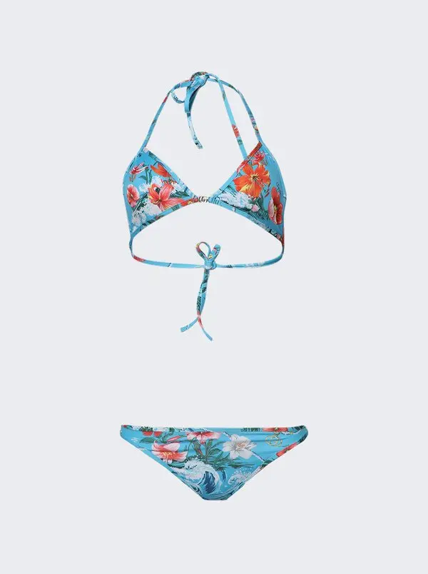 Gucci Floral Print Stretch Jersey Two-piece Bikini - Blue