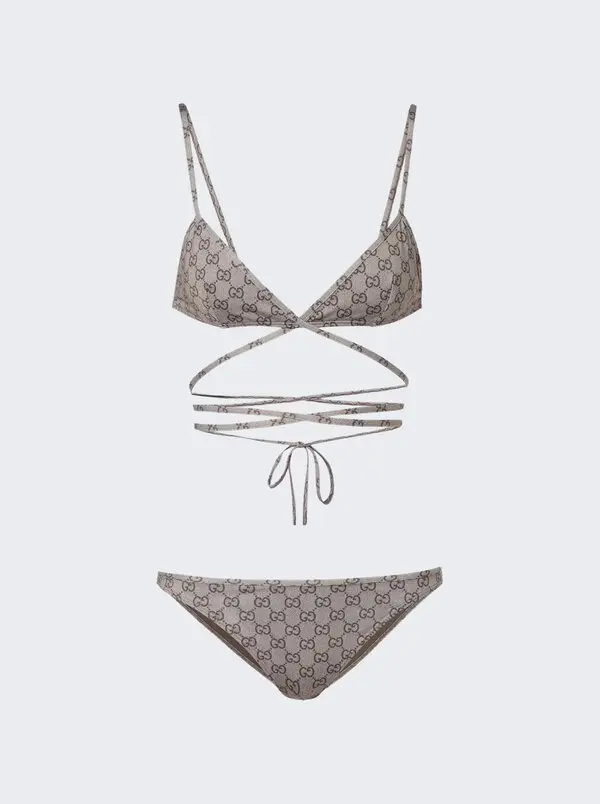 Gucci Printed Stretch Jersey Two Piece Bikini And Ebony