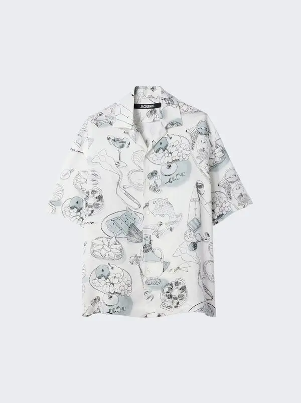 Jacquemus The Cocktail Shirt Print Table Off-white And Black - Multi