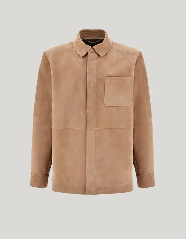 Canali Nuvola Taupe Lambskin Suede Overshirt