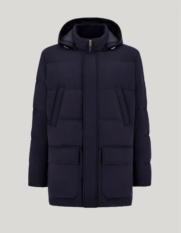 Canali Navy Quilted Wool Down Car Coat
