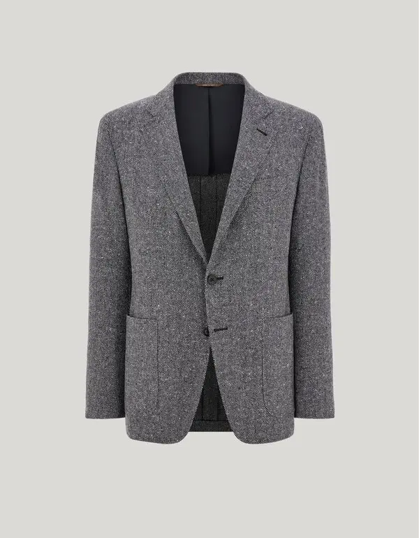 Canali Black And 170's Wool And Cashmere Herringbone Modern-fit Kei Jacket