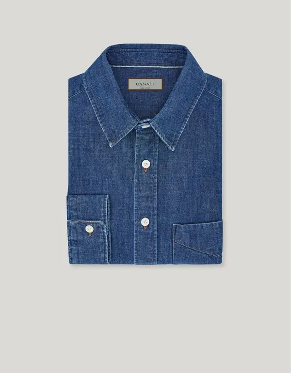 Canali Denim Stonewashed Cotton Relaxed-fit Shirt