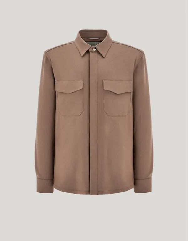 Canali Walnut Wool Flannel Relaxed-fit Overshirt