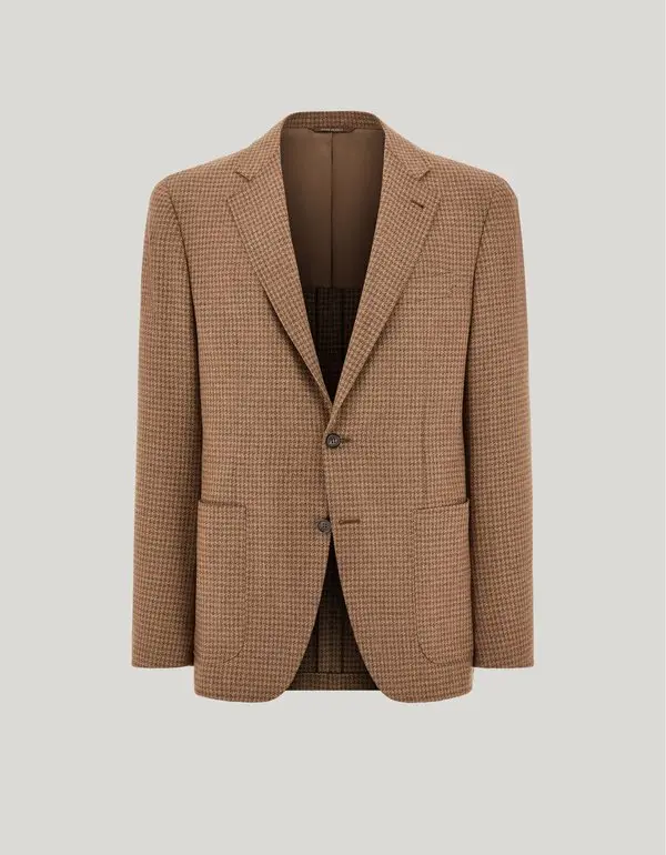 Canali Kei Jacket In Wool And Silk Houndstooth