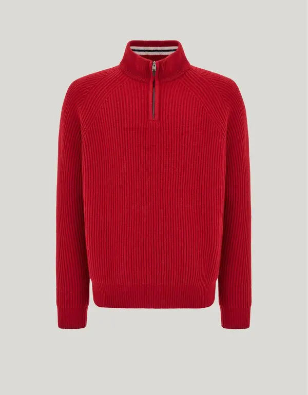 Canali Cashmere English Rib Zip Mock Neck Sweater