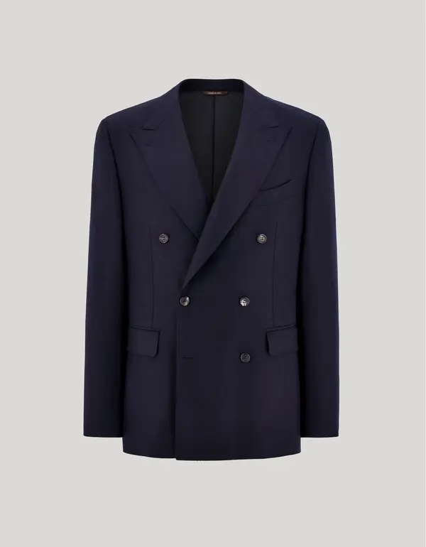 Canali Navy Wool And Silk Double-breasted Modern-fit Jacket
