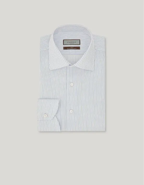 Canali And Light Blue 140/2 Cotton Striped Regular-fit Shirt