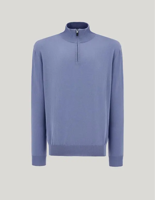 Canali Zip-up Mock Neck Sweater - Light Blue