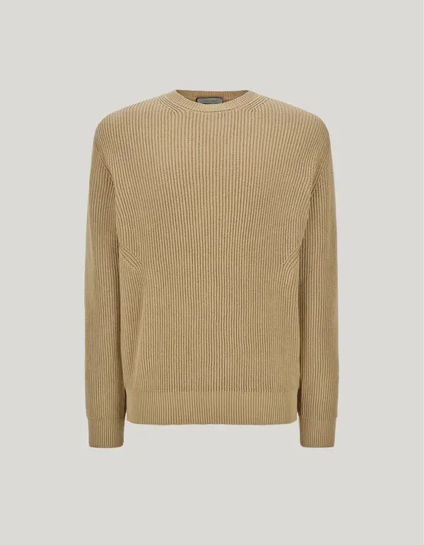 Canali Structured Cotton Blend Crew Neck Sweater