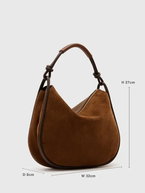 REISS Aurelie Suede And Leather Curved Shoulder Bag