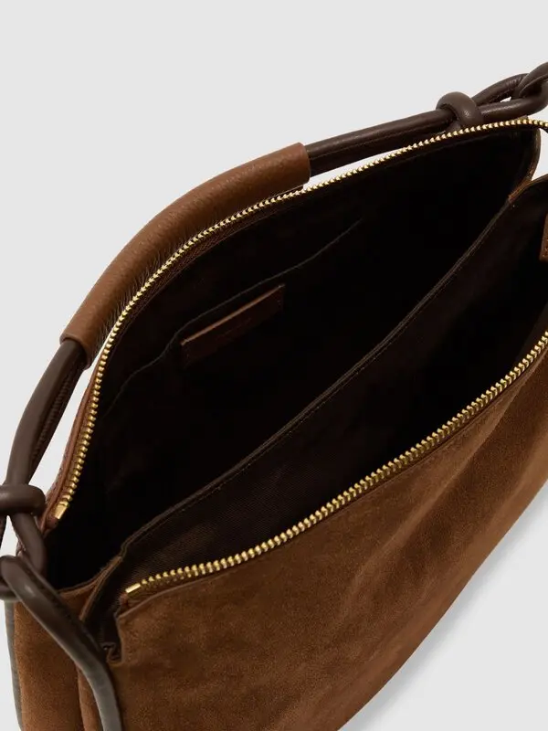 REISS Aurelie Suede And Leather Curved Shoulder Bag