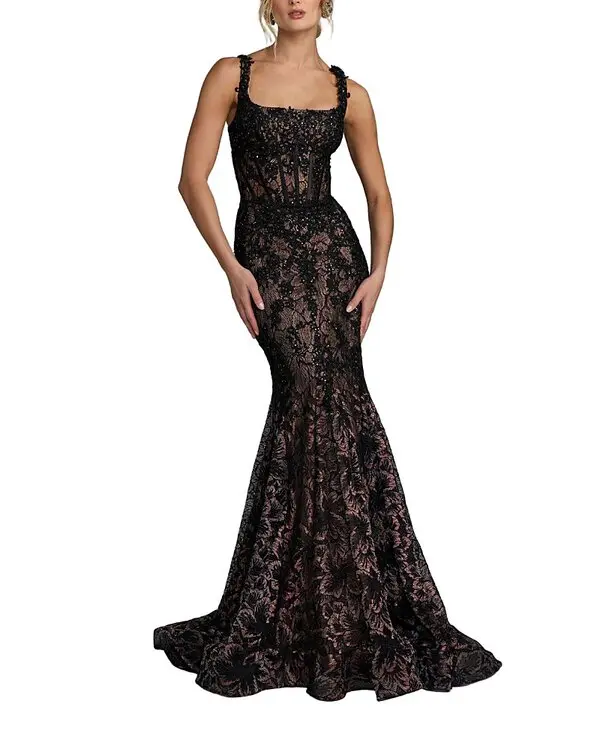 Mac Duggal Petite Sleeveless Embellished Lace Mermaid Gown