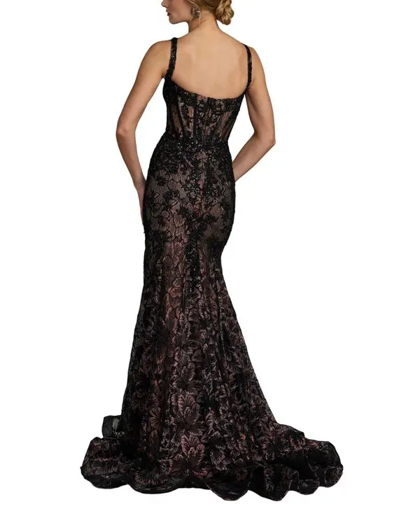Mac Duggal Petite Sleeveless Embellished Lace Mermaid Gown