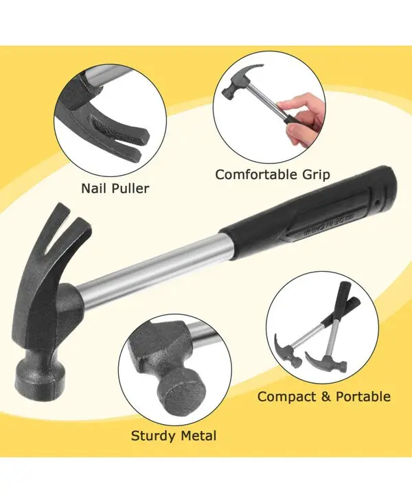 XDOVET Mini Claw Hammer Set Stubby Rubber Handle Steel Diy Tool