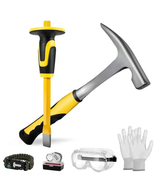 XDOVET Rock Hammer Geology Kit Masonry Chisel Safety Glasses Loupe Gloves Prospecting